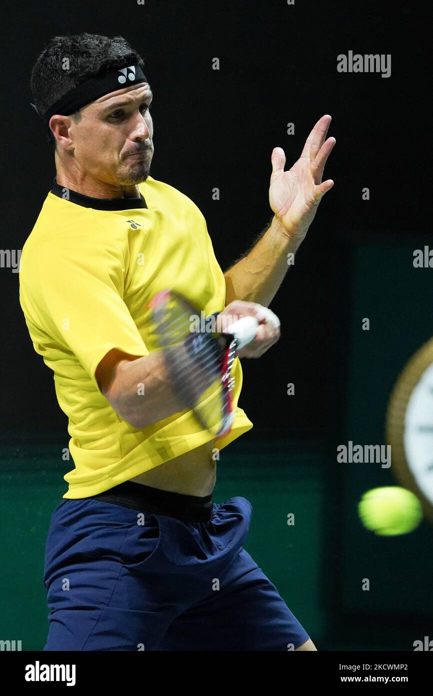 Emilio Gomez of Ecuador in action during the Davis Cup Finals 2021 ...