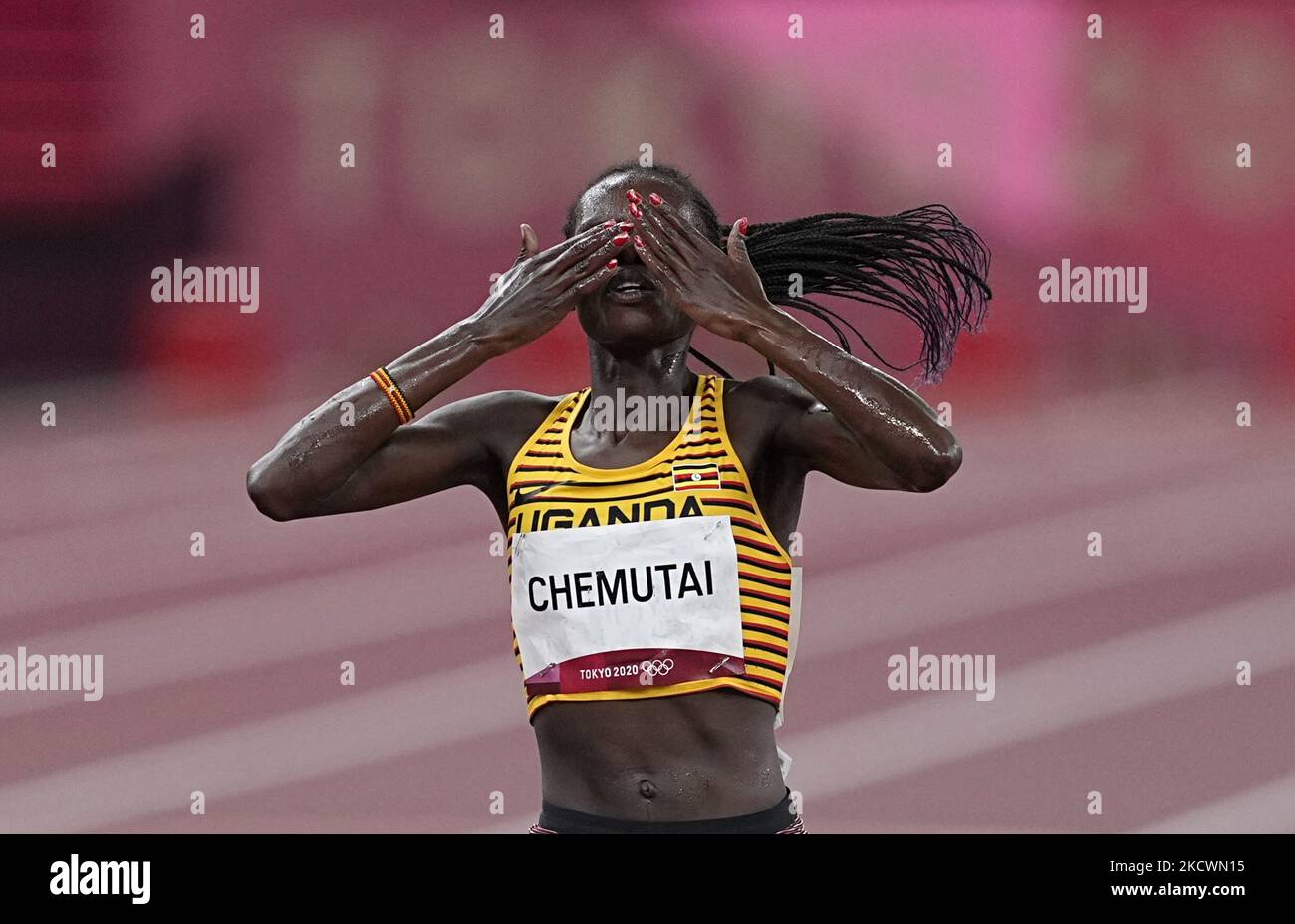 August 4, 2021: Peruth Chemutai winning 3000 meter steeplechase for ...