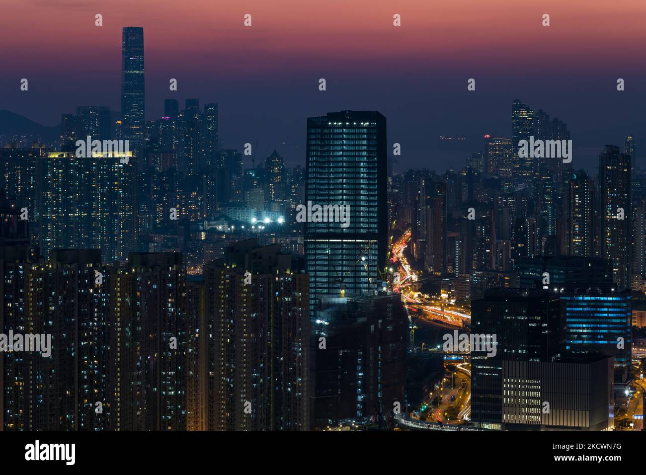Hong Kong, China, 27 Nov 2021, Kowloon City and the ICC tower seen at ...