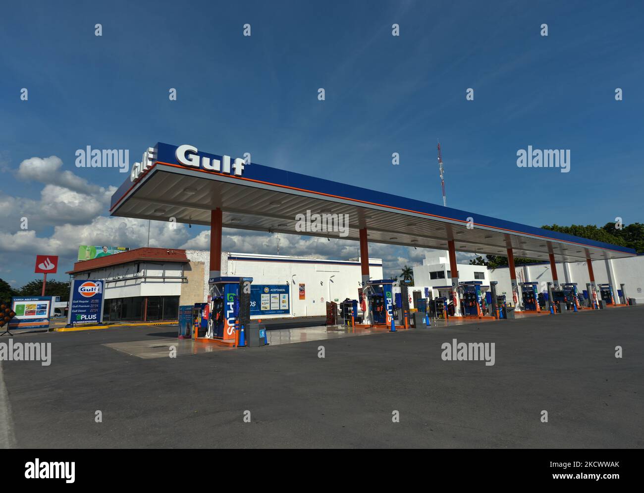 Gulf petrol station in Merida. On Sunday, November 28, 2021, in Merida ...