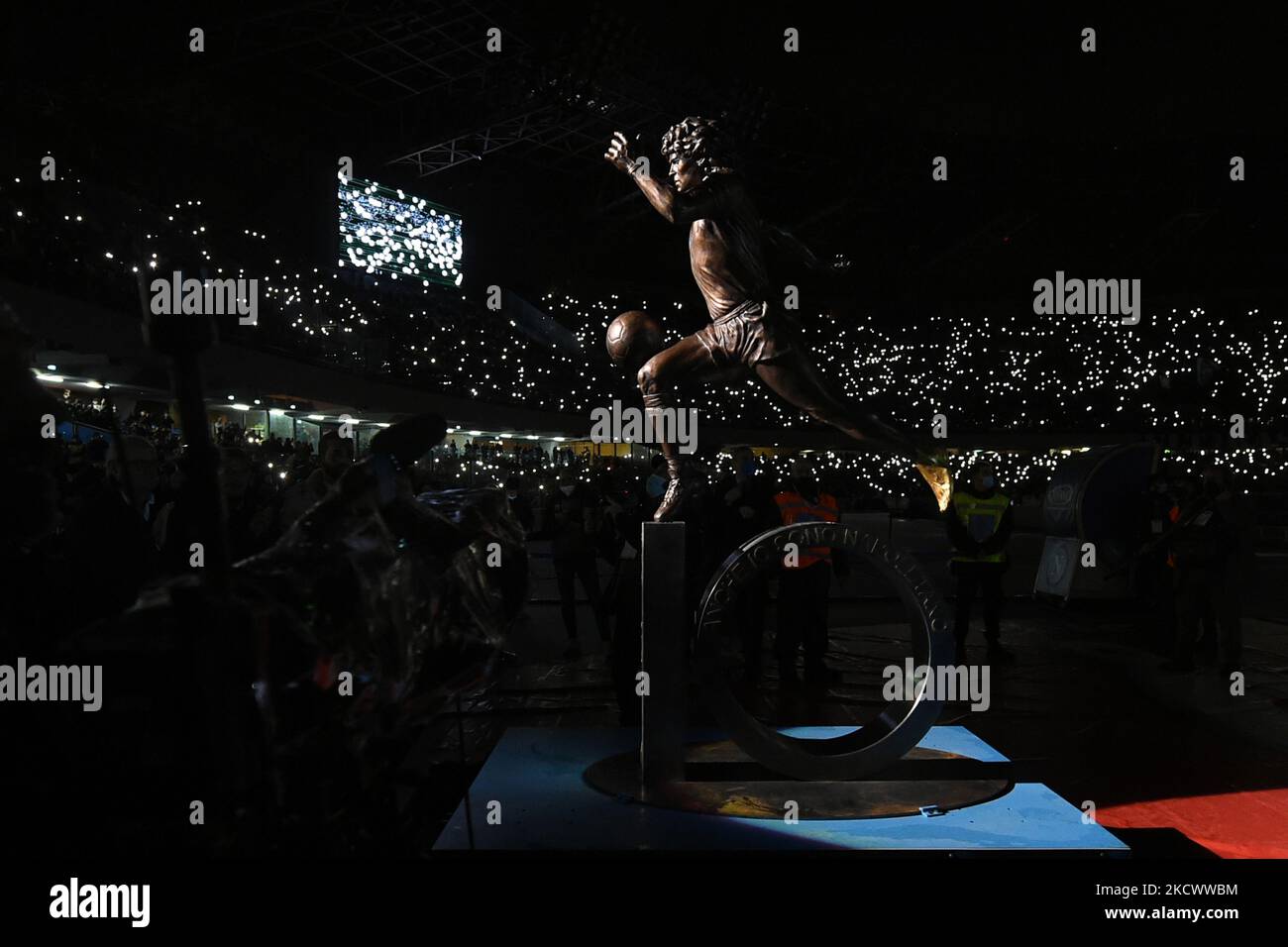 A statue of Diego Maradona is displayed to the fans prior the Serie A ...