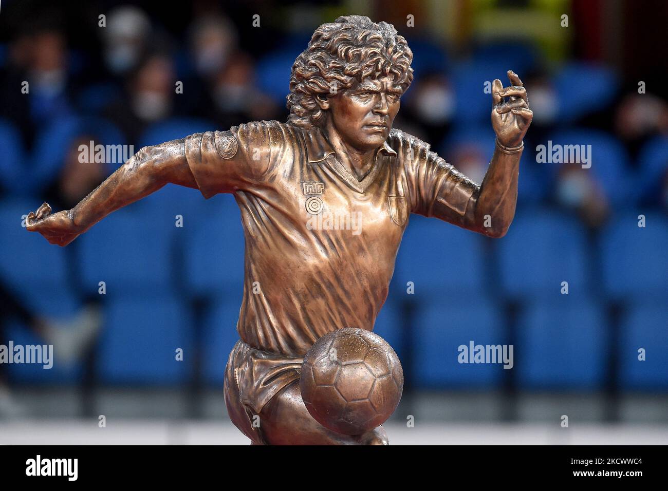 A statue of Diego Maradona is displayed to the fans prior the Serie A ...