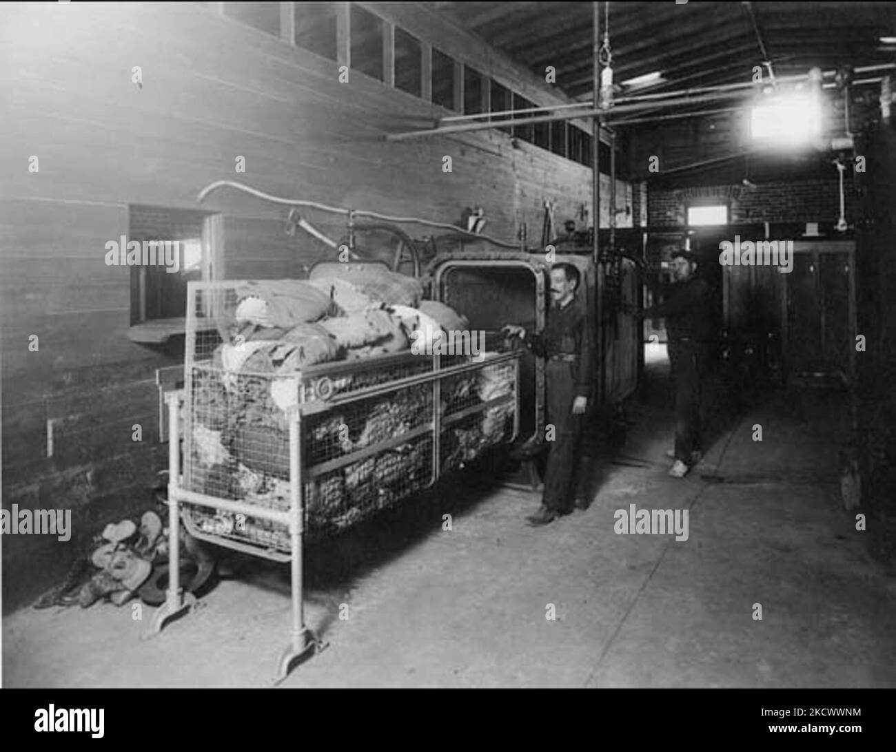 Clothing being readied for steam de-lousing at the El Paso Stock Photo ...