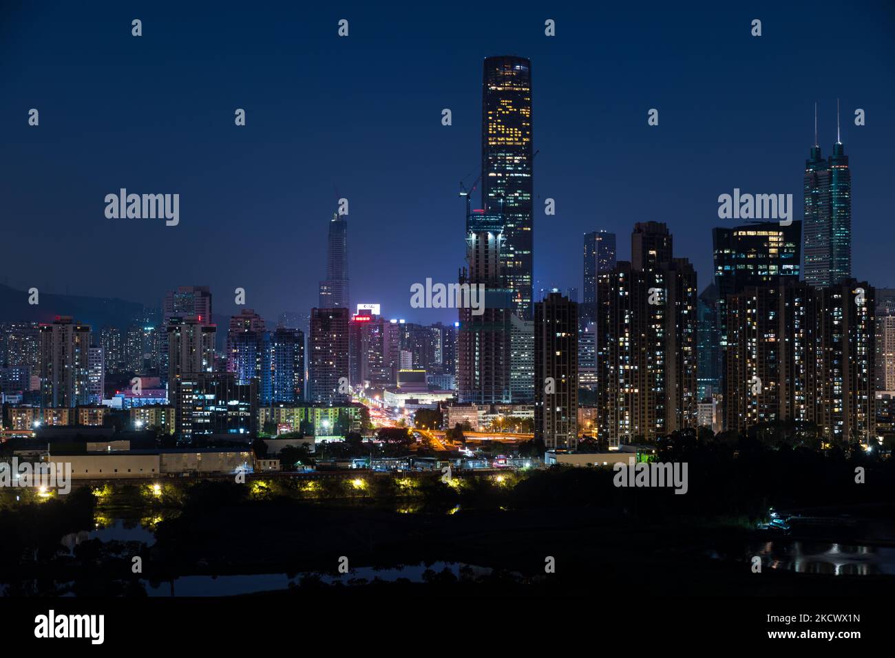 Shenzhen, China, 29 Nov 2021, A view of Shenzhen at night with on the ...