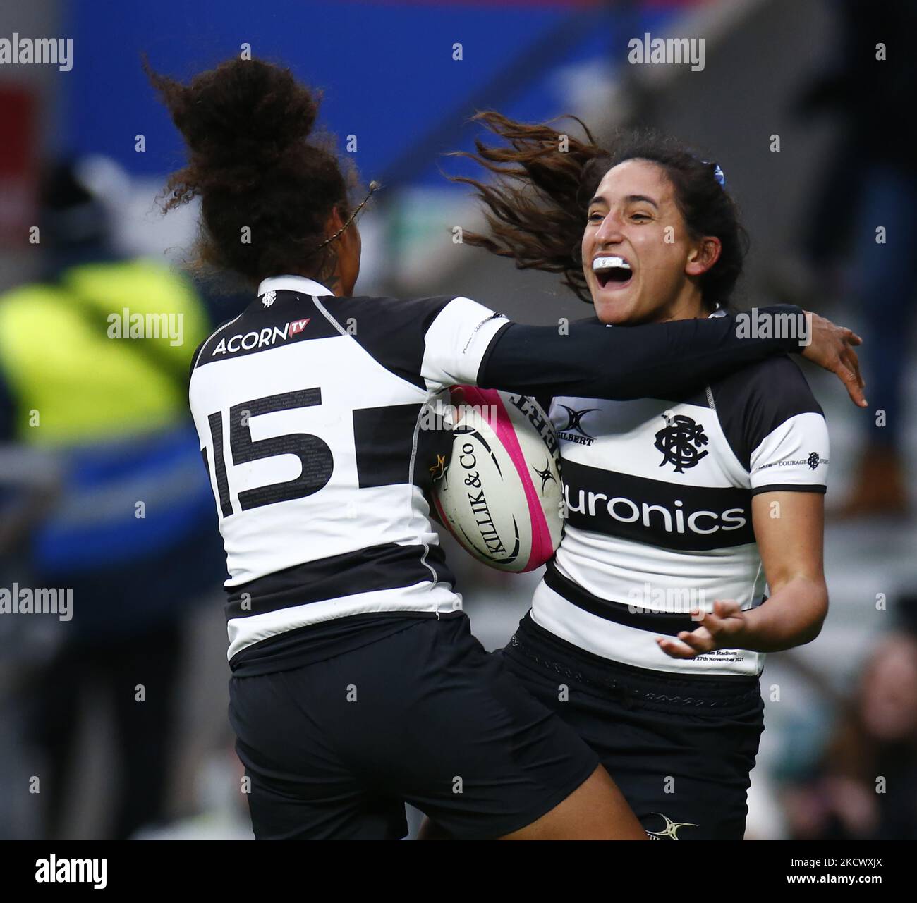 Sarah Levy (New York Rugby Club) of Barbarians celebrates her Try ...