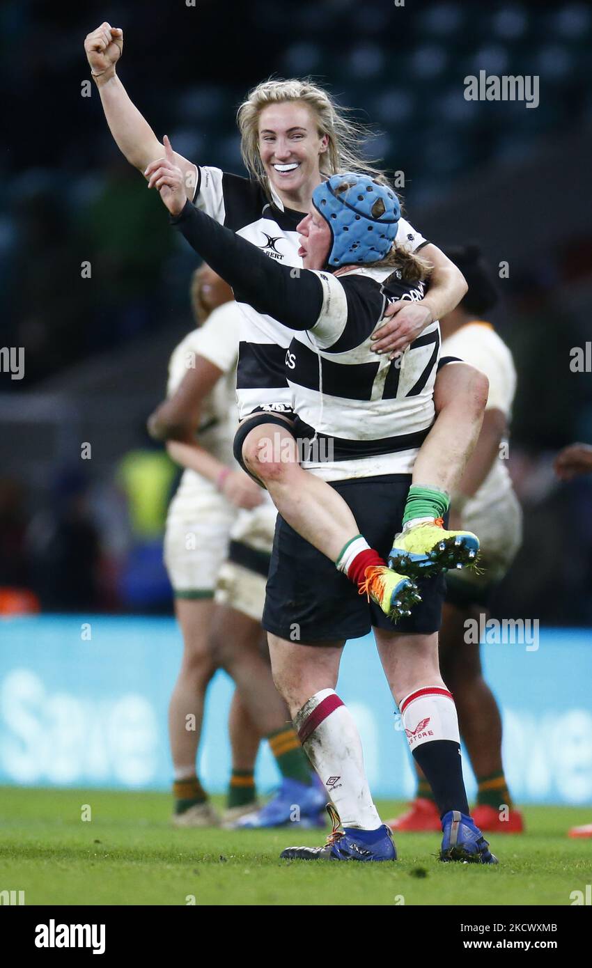 L-R Bethan Dainton Rochelle Clark of Barbarians Women celebrates they ...