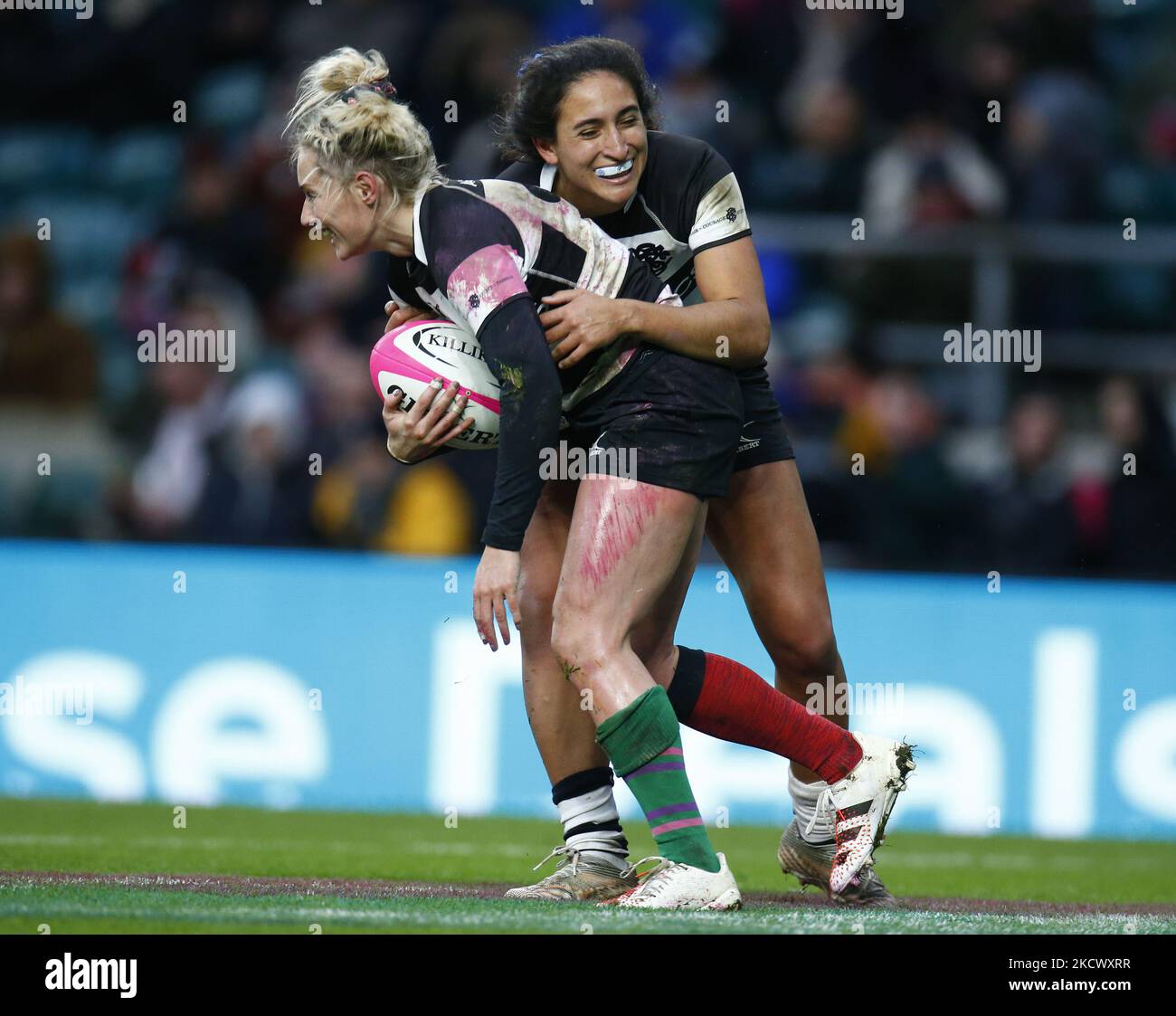 Natasha Hunt(Gloucester Hartpury) of Barbarians celebrates her Try ...