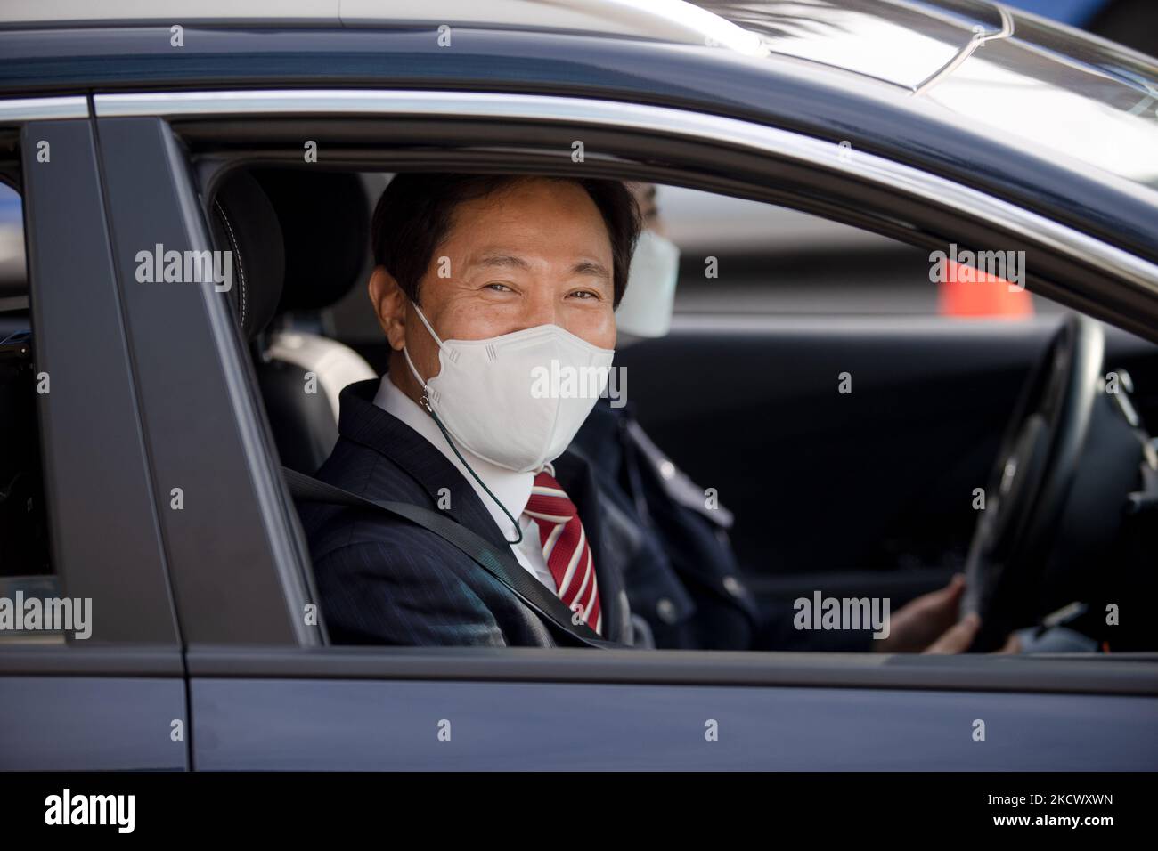 Seoul Mayor Oh Se-hoon sits on a test drive to the self-driving vehicle ...