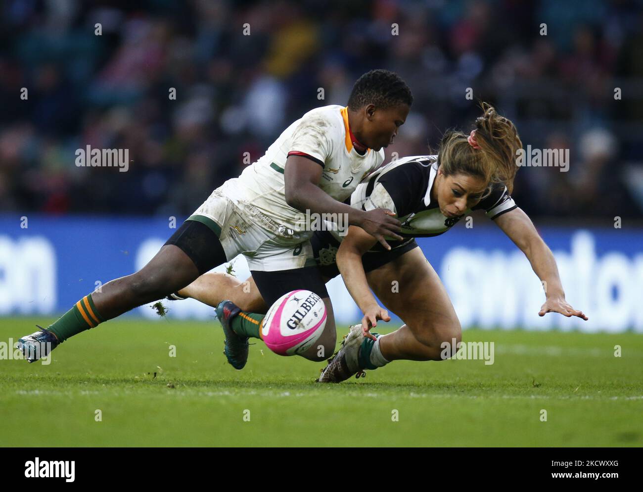 L-R Simamkele Namba and Sene Naoupu of Barbarians Women during The ...