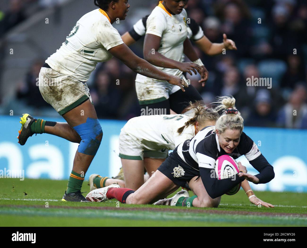 Natasha Hunt of Barbarians goes over for her Try during The Killik Cup ...