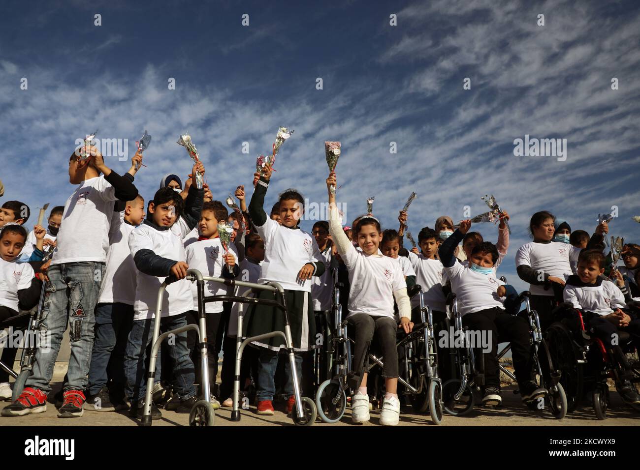 Disabled palestinian children participate in a rally marking the ...
