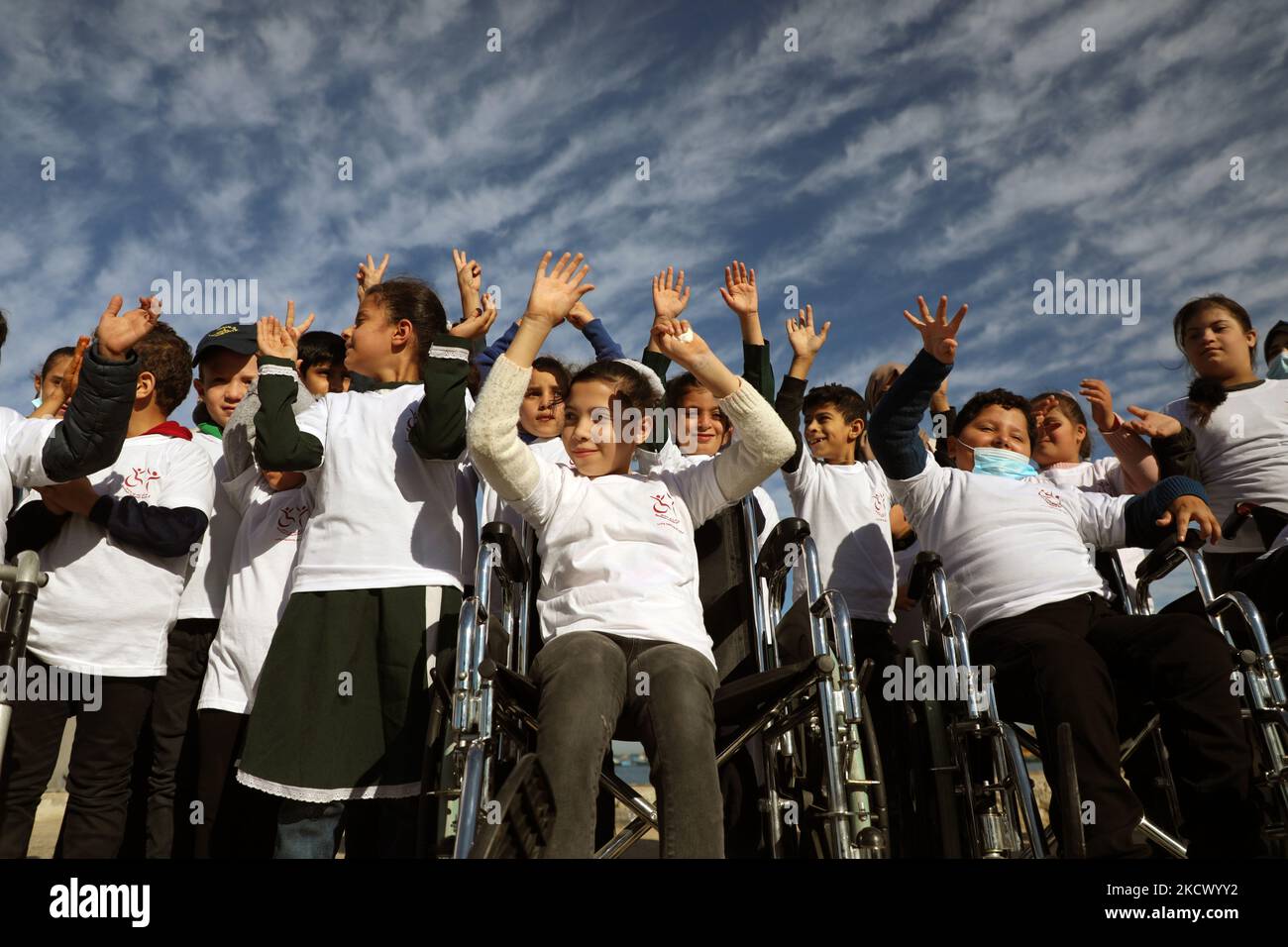 Disabled palestinian children participate in a rally marking the ...