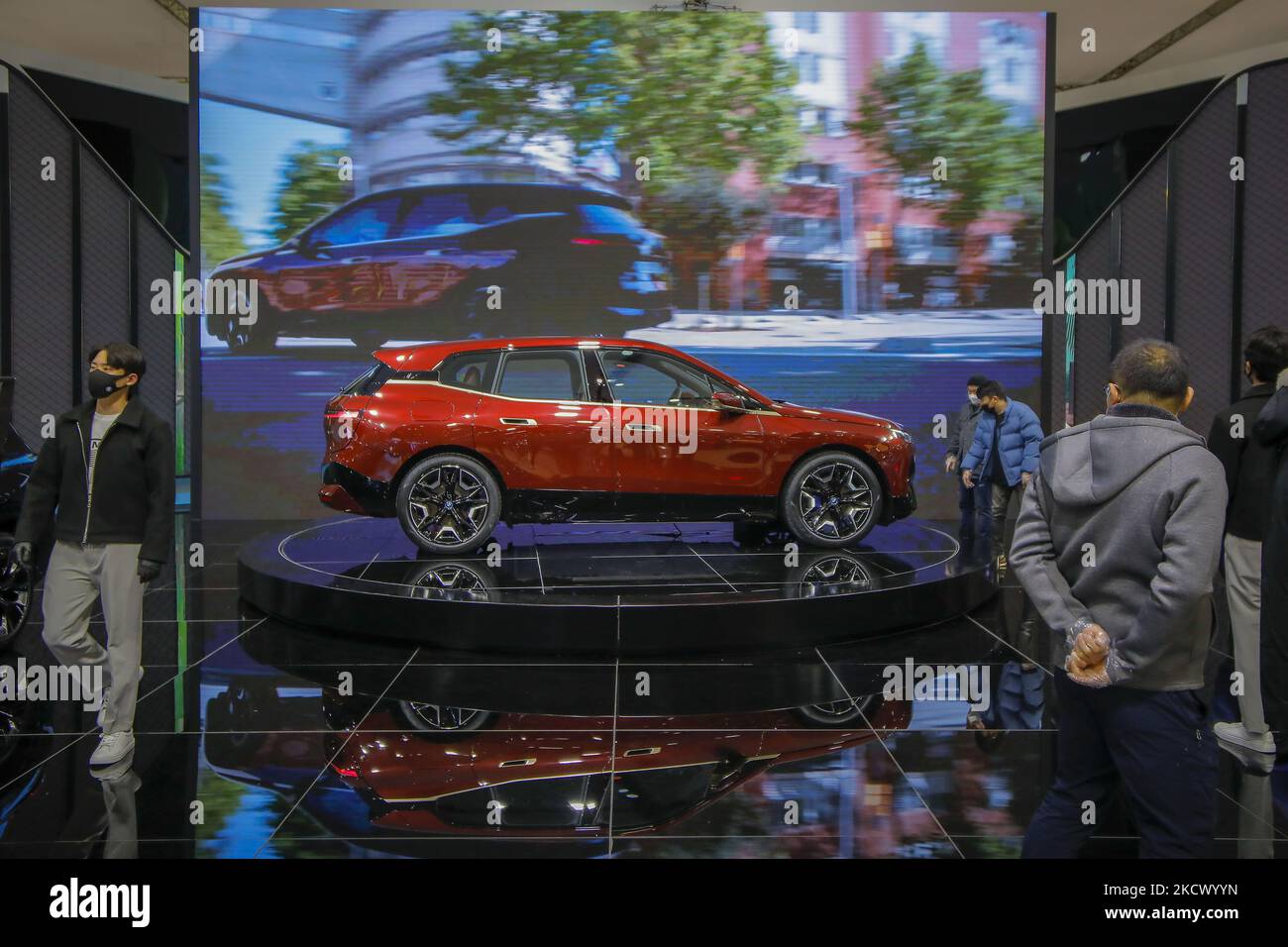 Nov 30, 2021-Goyang, South Korea-Visitors look BMW IX EV series about ...