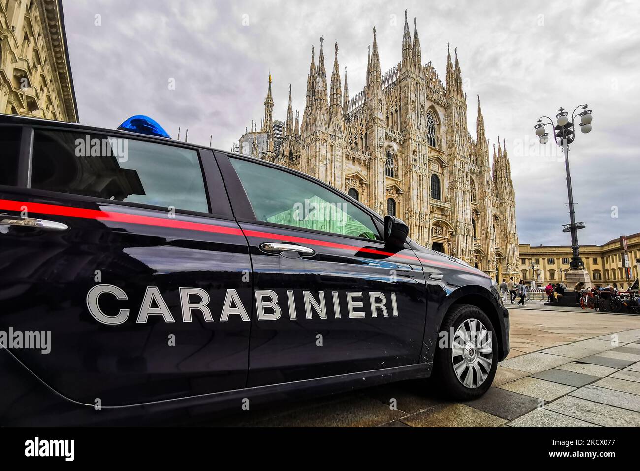 The Carabinieri car is seen parked near Duomo Cathedral at Piazza del ...