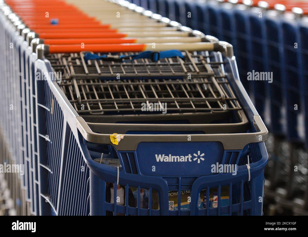 Shopping carts at the entrance to Walmart store on Paseo de Montejo, a ...