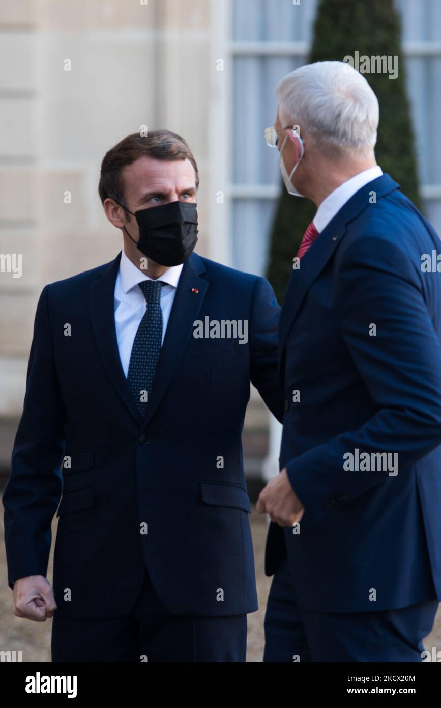 French President Emmanuel Macron welcomes Latvian Prime Minister Krišj ...