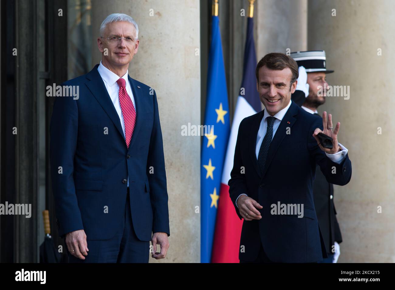 French President Emmanuel Macron welcomes Latvian Prime Minister Krišj ...