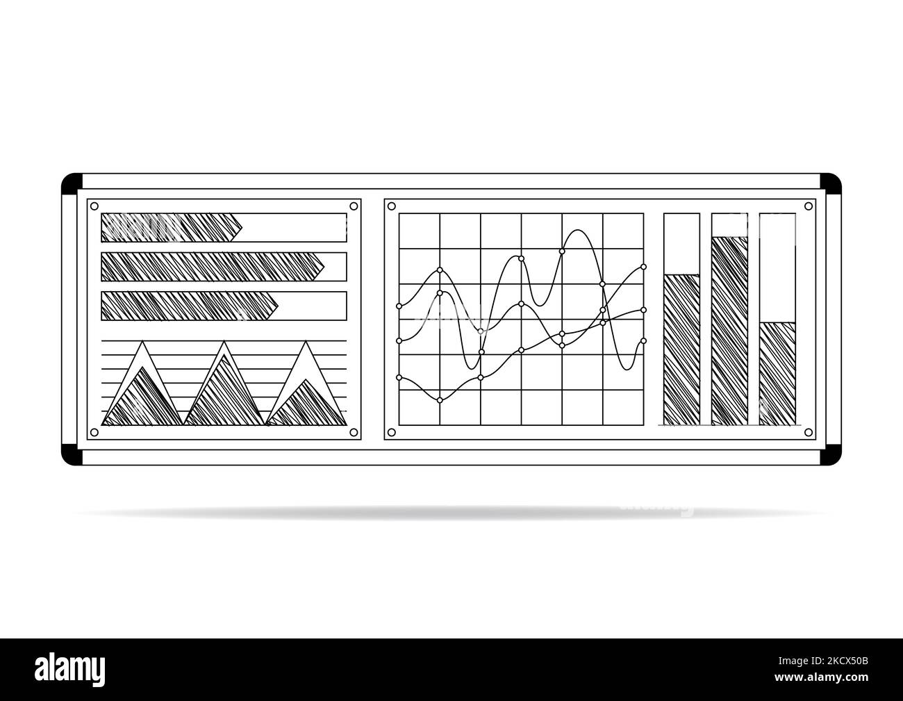 A whiteboard with various black and white diagrams Stock Vector Image ...