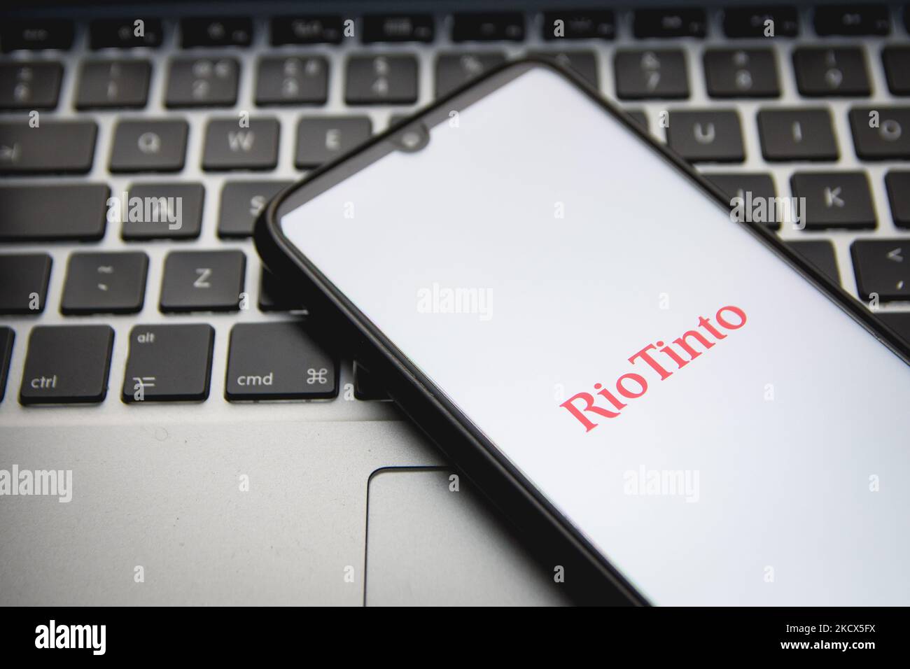 In this photo illustration a Rio Tinto logo seen displayed on a ...
