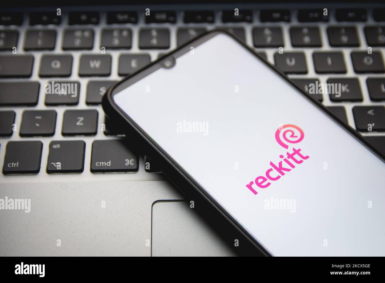 In this photo illustration a Reckitt logo seen displayed on a ...