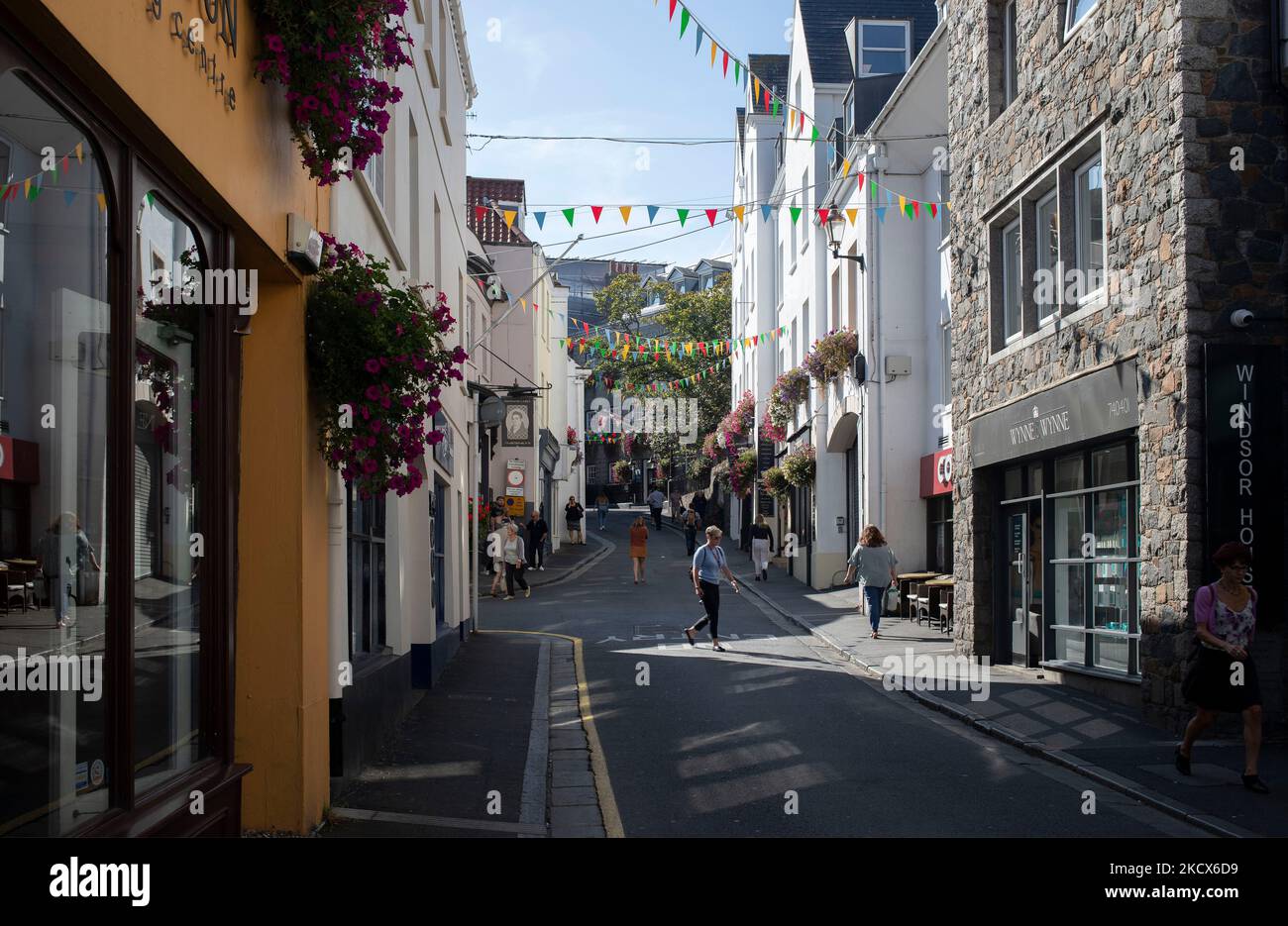 Lower Pollet Street in St Peter Port, Guernsey, part of the Channel ...