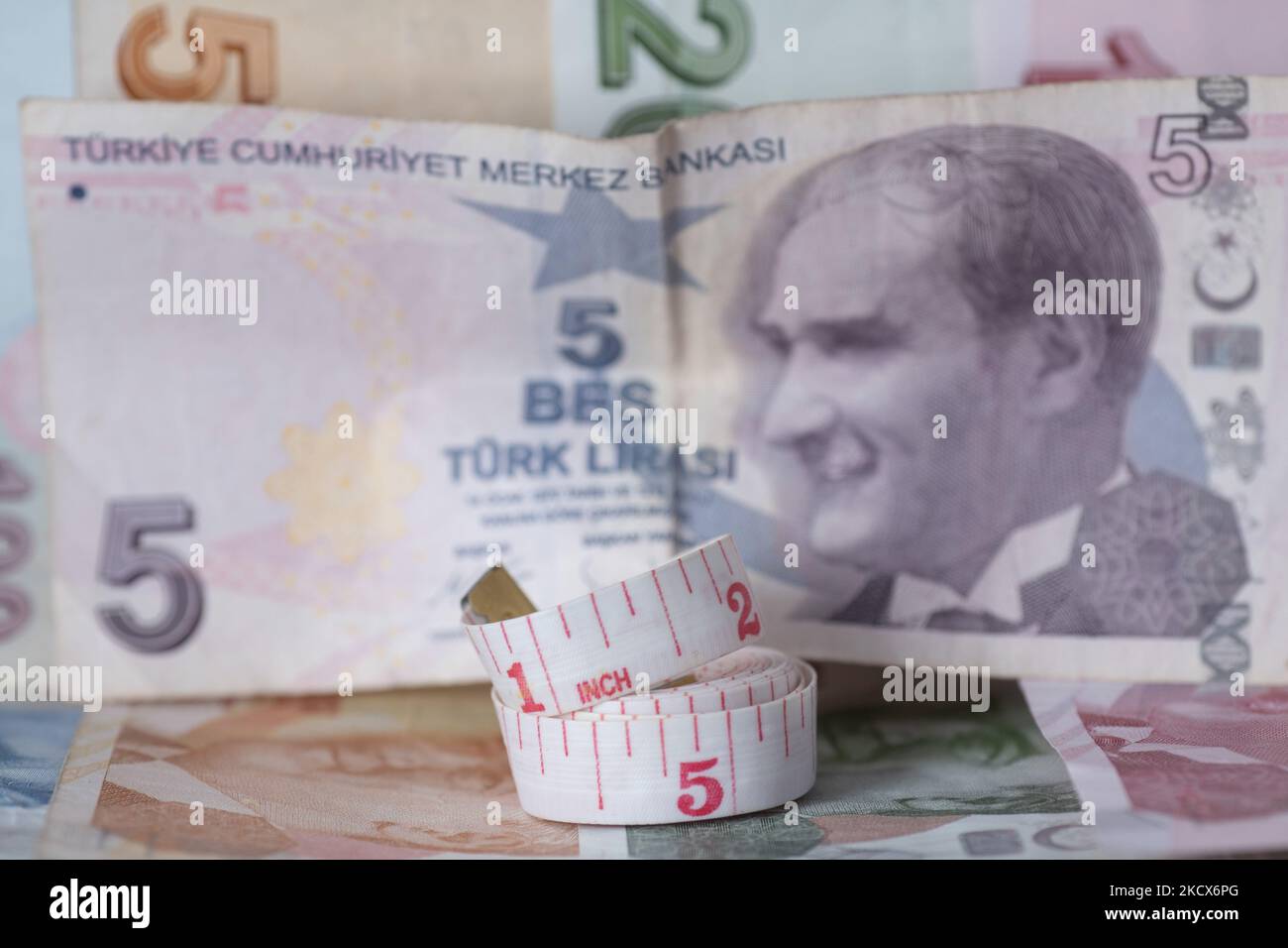Photo Illustration of Turkish Lira banknotes in black background and a ...