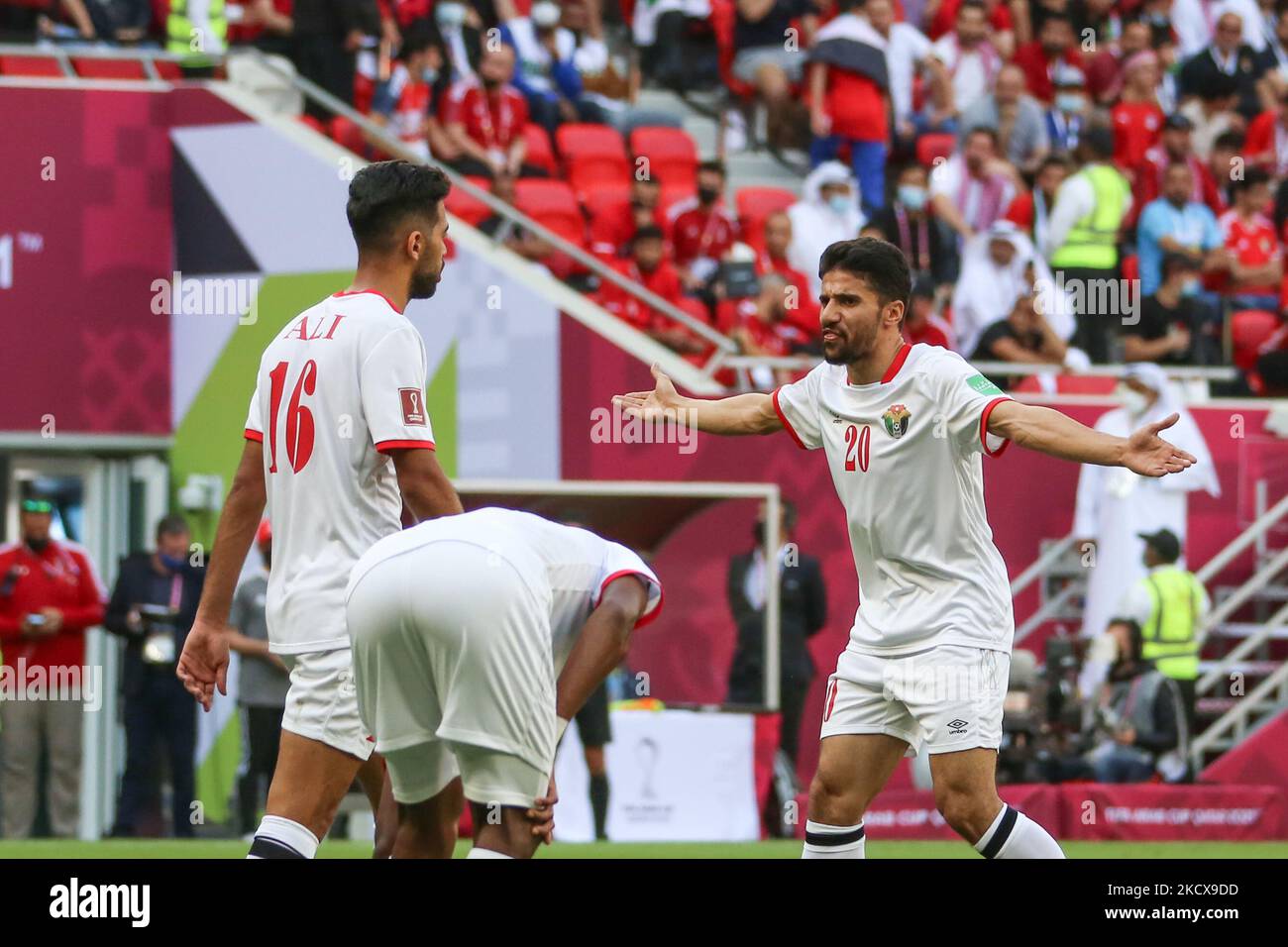 (20) HAMZA ALDARADREH (16) ALI OLWAN of Jordan team during the FIFA ...