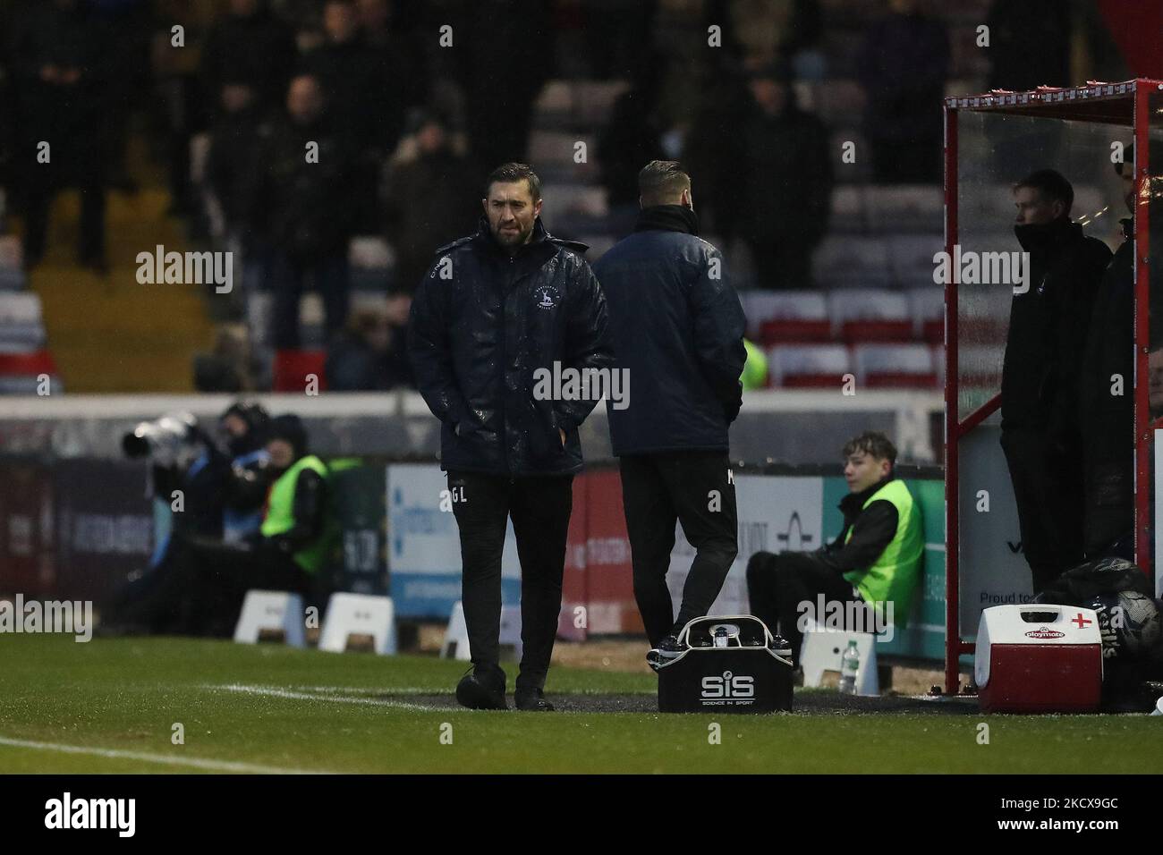 Hartlepool United manager Graeme Lee looks on during the FA Cup match ...