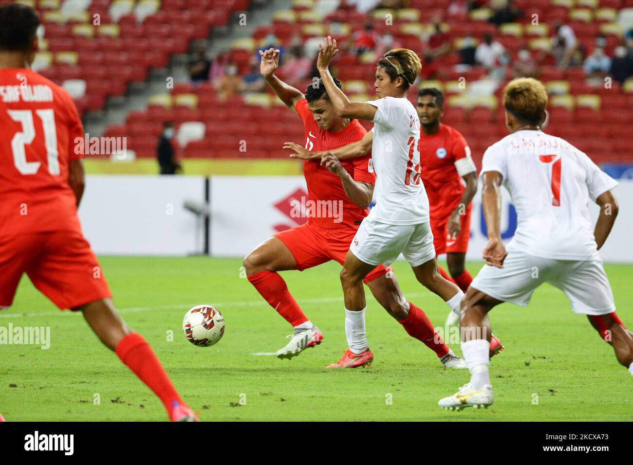 Win Naing Tun of Myanmar challenges Irfan Fandi of Singapore for the ...