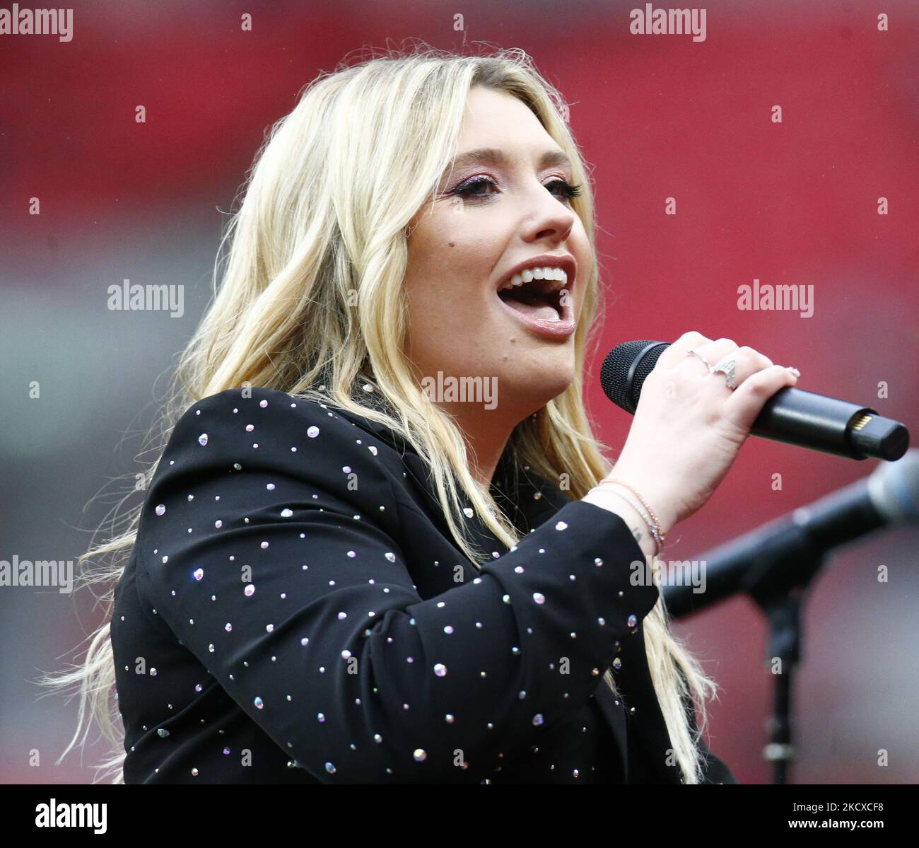 Singer Ella Henderson perform before the Vitality Women's FA Cup Final ...