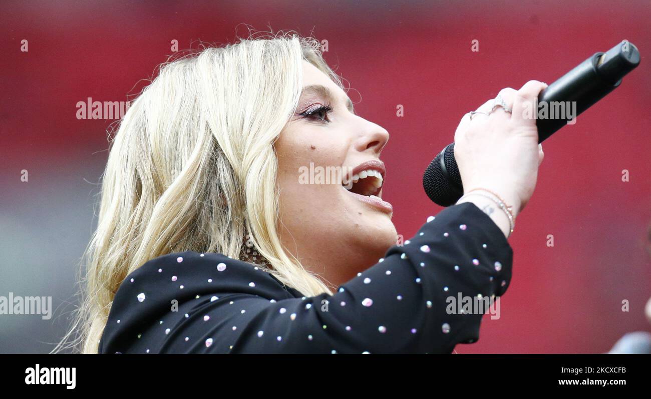 Singer Ella Henderson perform before the Vitality Women's FA Cup Final ...