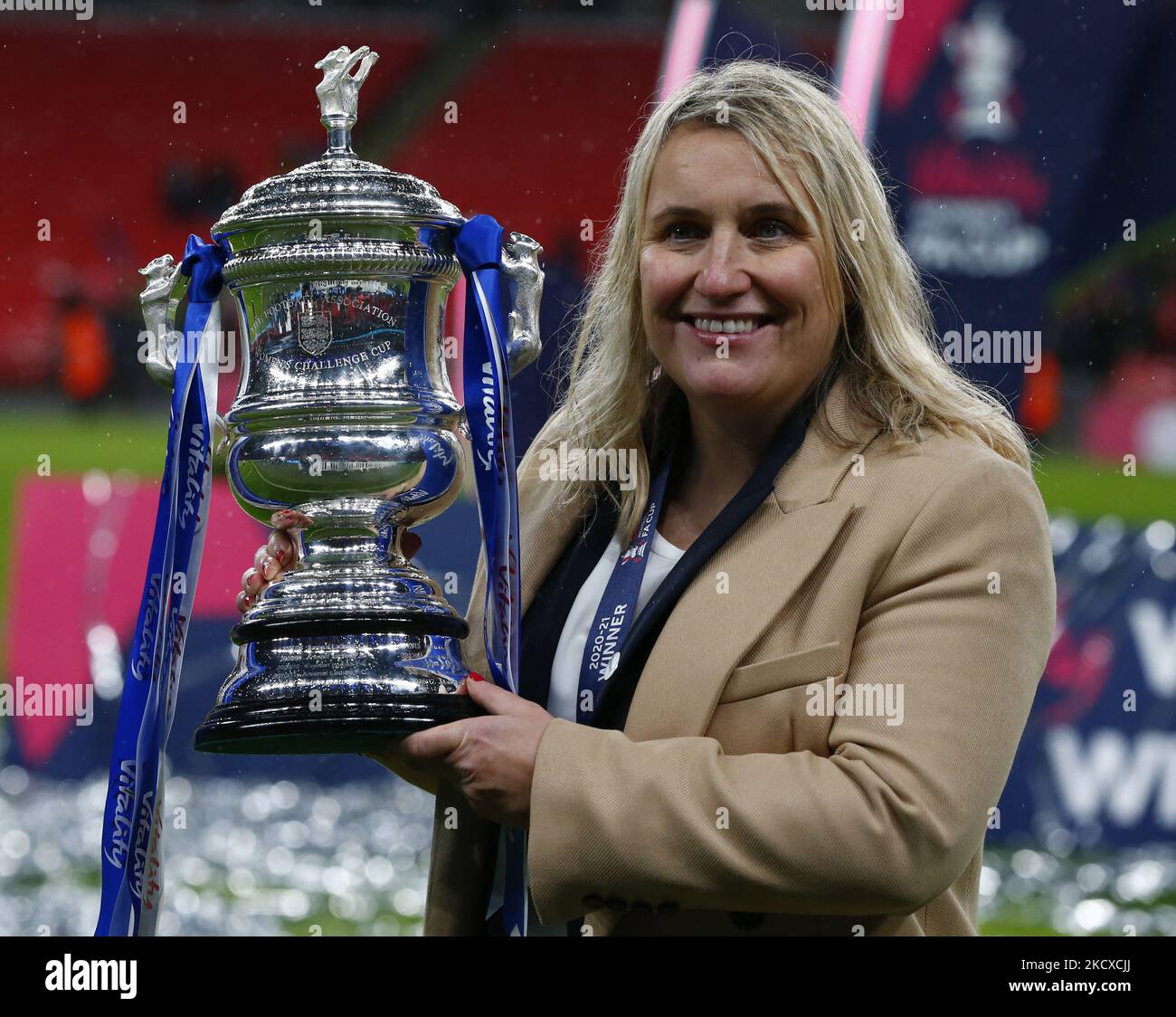 Chelsea Women Head Coach Emma Hayes with Trophy after Vitality Women's ...