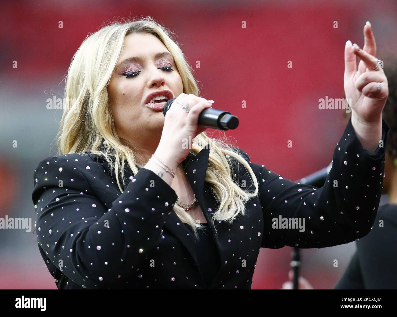 Singer Ella Henderson perform before the Vitality Women's FA Cup Final ...