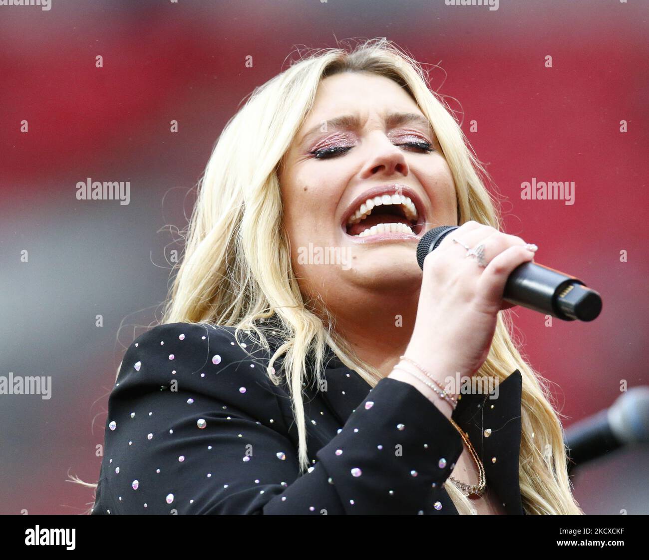 Singer Ella Henderson perform before the Vitality Women's FA Cup Final ...