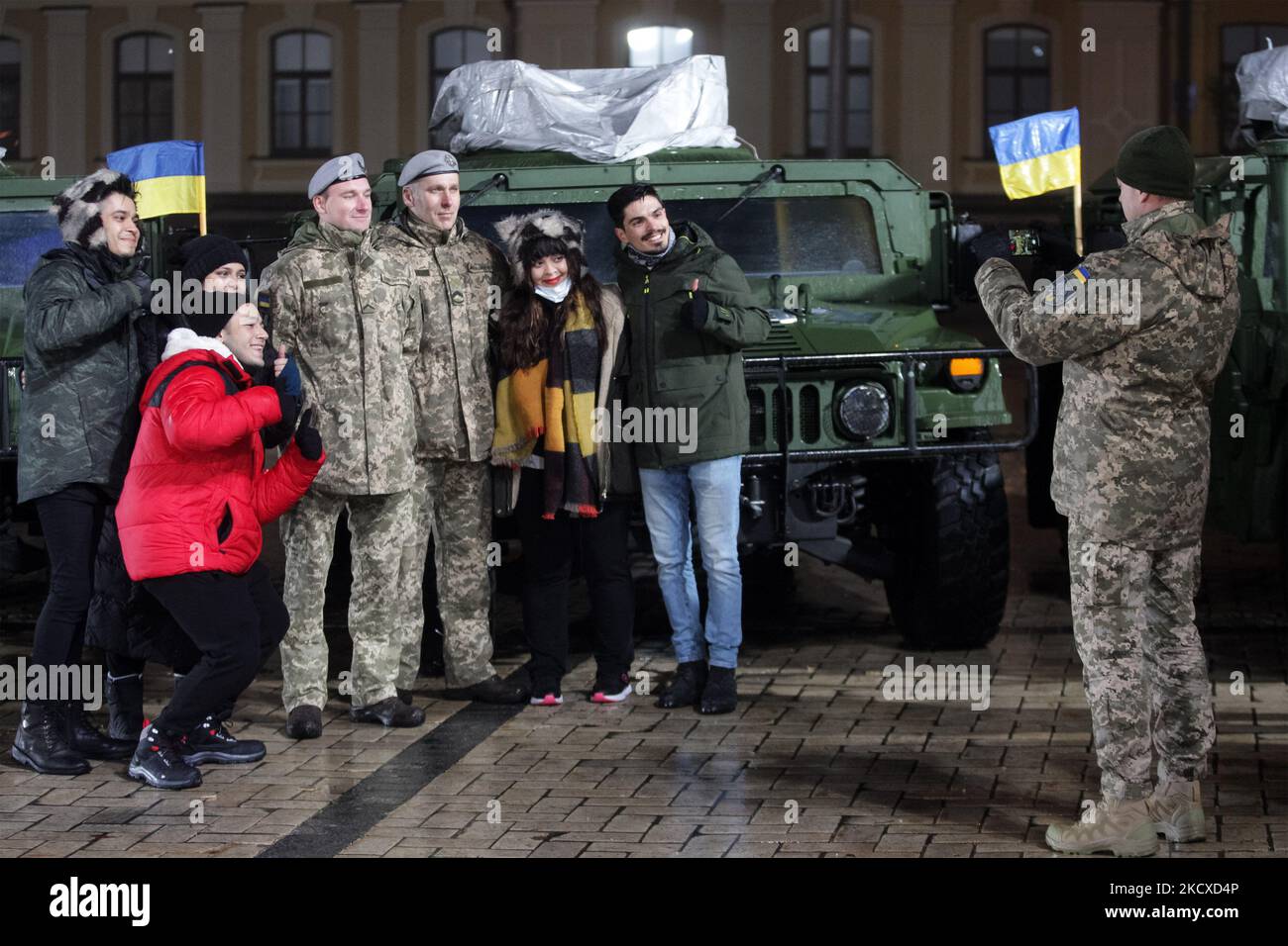 Ukrainian servicemen pose for a photo before an official ceremony to ...