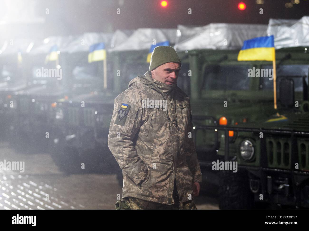 An Ukrainian serviceman walks before an official ceremony to hand over ...