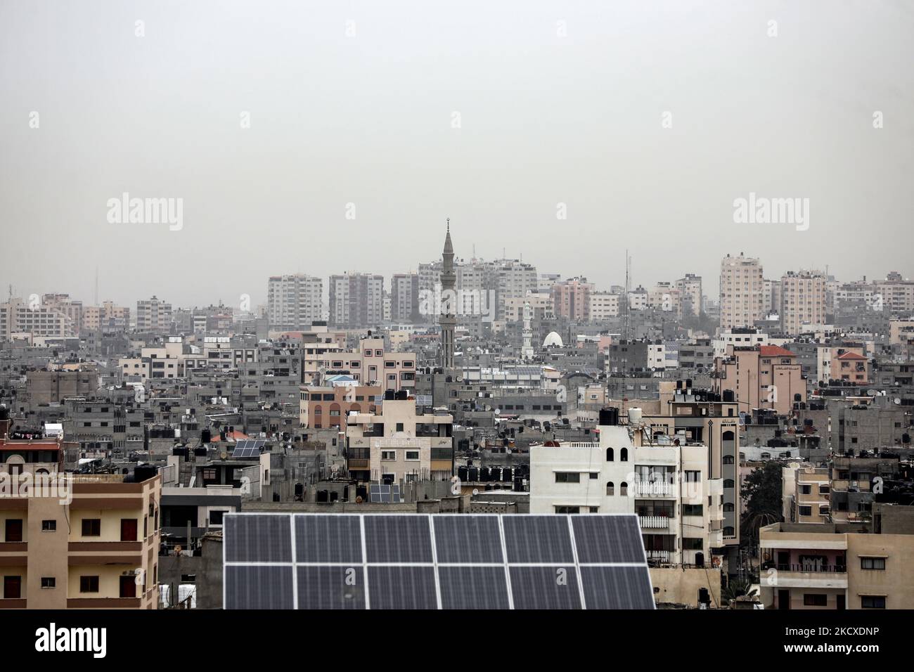 A picture taken on December 7, 2021, shows a general view of buildings ...