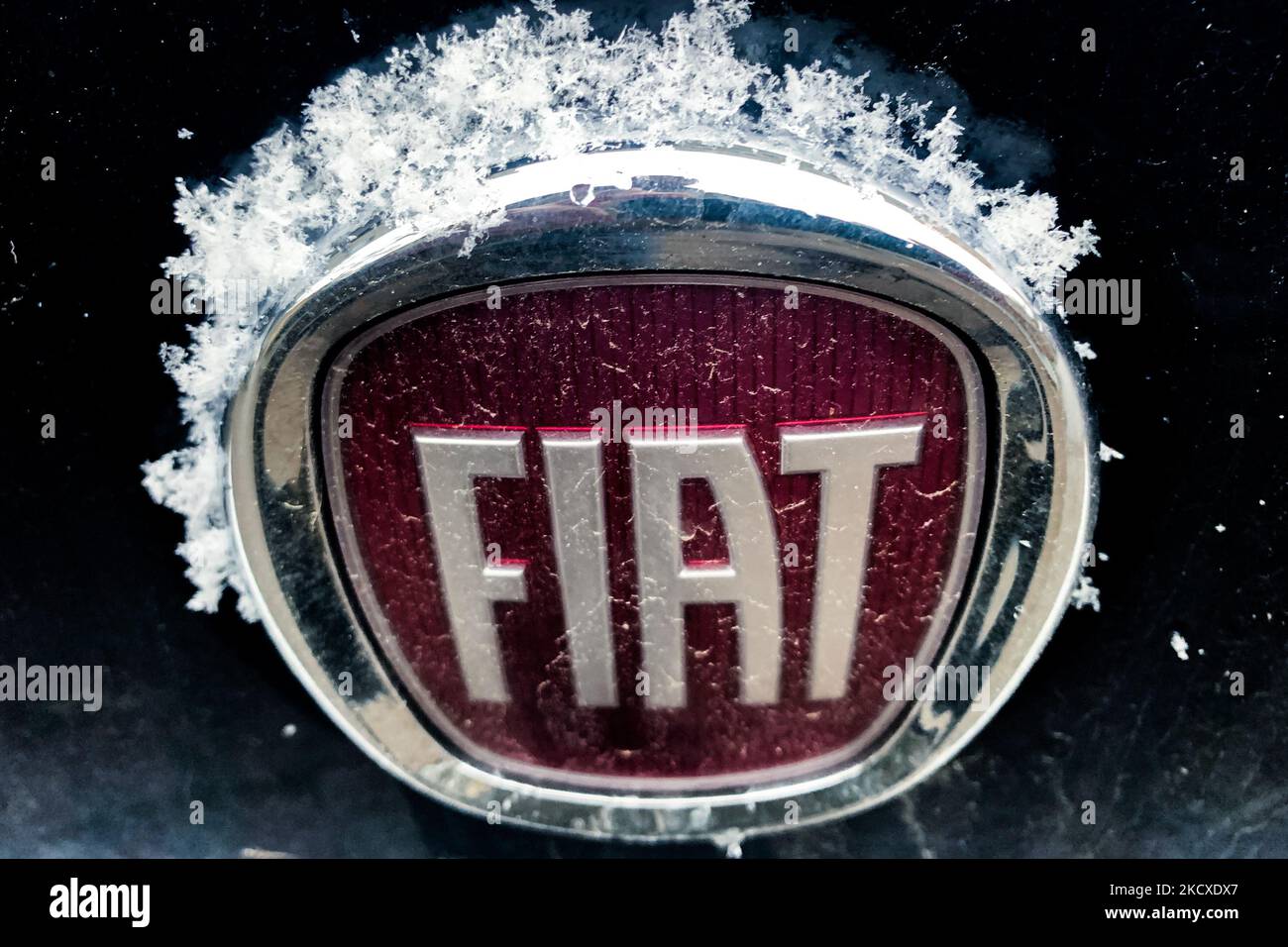 Fiat logo is seen on the car in Krakow, Poland on December 7, 2021 ...