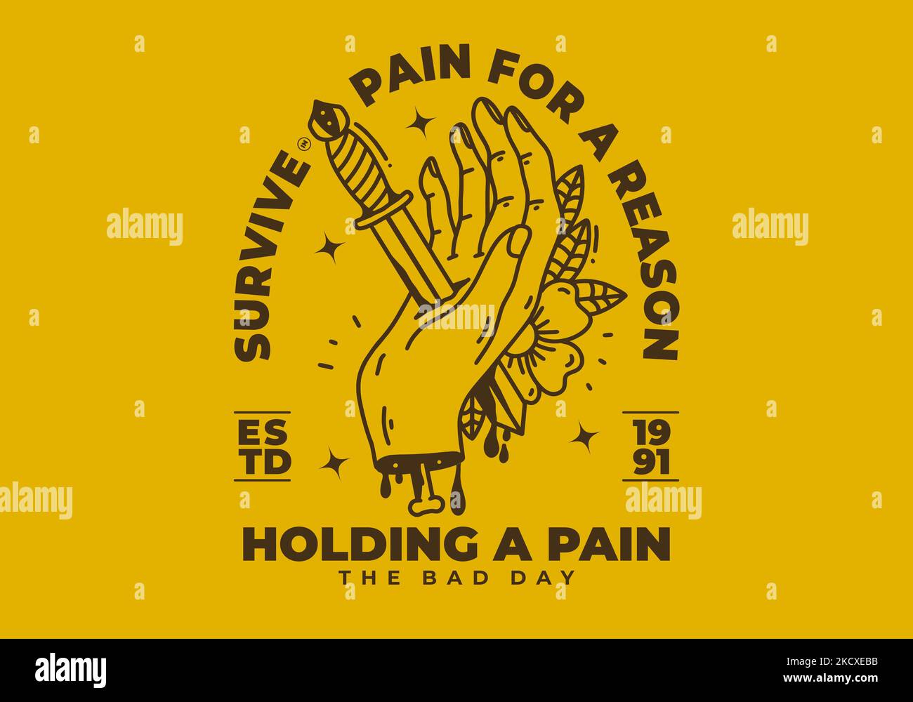 Vintage art illustration design of a dagger stabbing hand Stock Vector ...