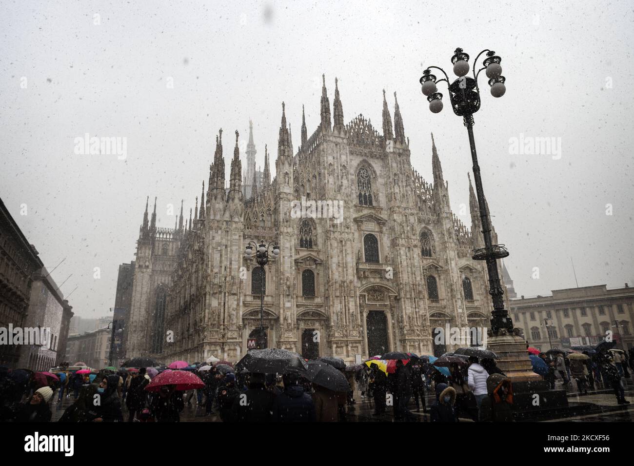 First winter snow fell in Milan, Italy, on December 8, 2021 during the ...