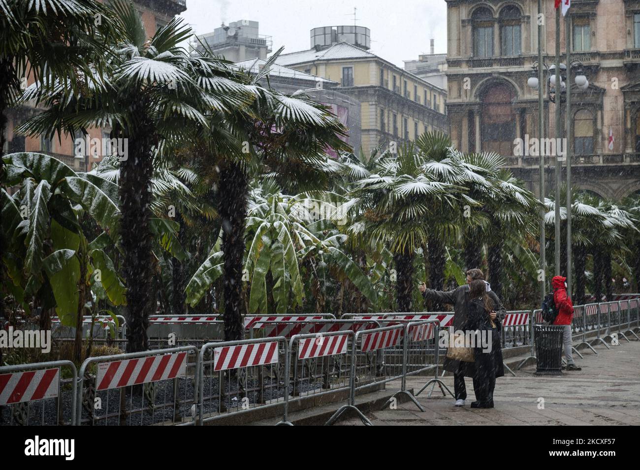 First winter snow fell in Milan, Italy, on December 8, 2021 during the ...