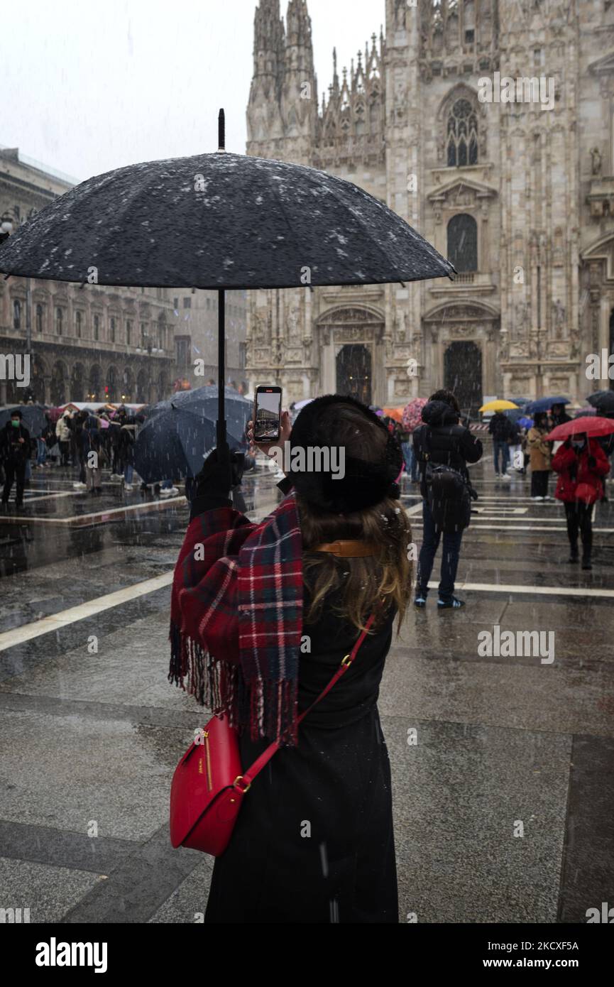 First winter snow fell in Milan, Italy, on December 8, 2021 during the ...
