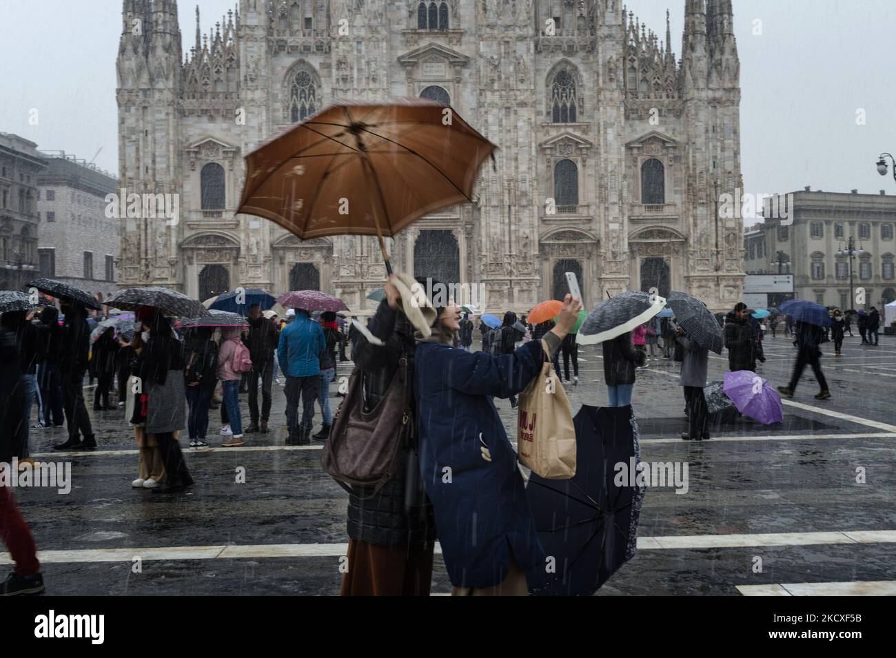 First winter snow fell in Milan, Italy, on December 8, 2021 during the ...