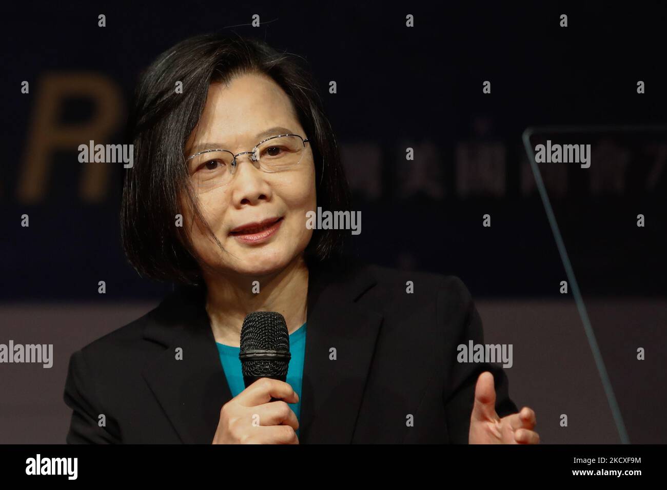 Taiwan President Tsai Ing-wen speaks at the 70th anniversary ceremony ...