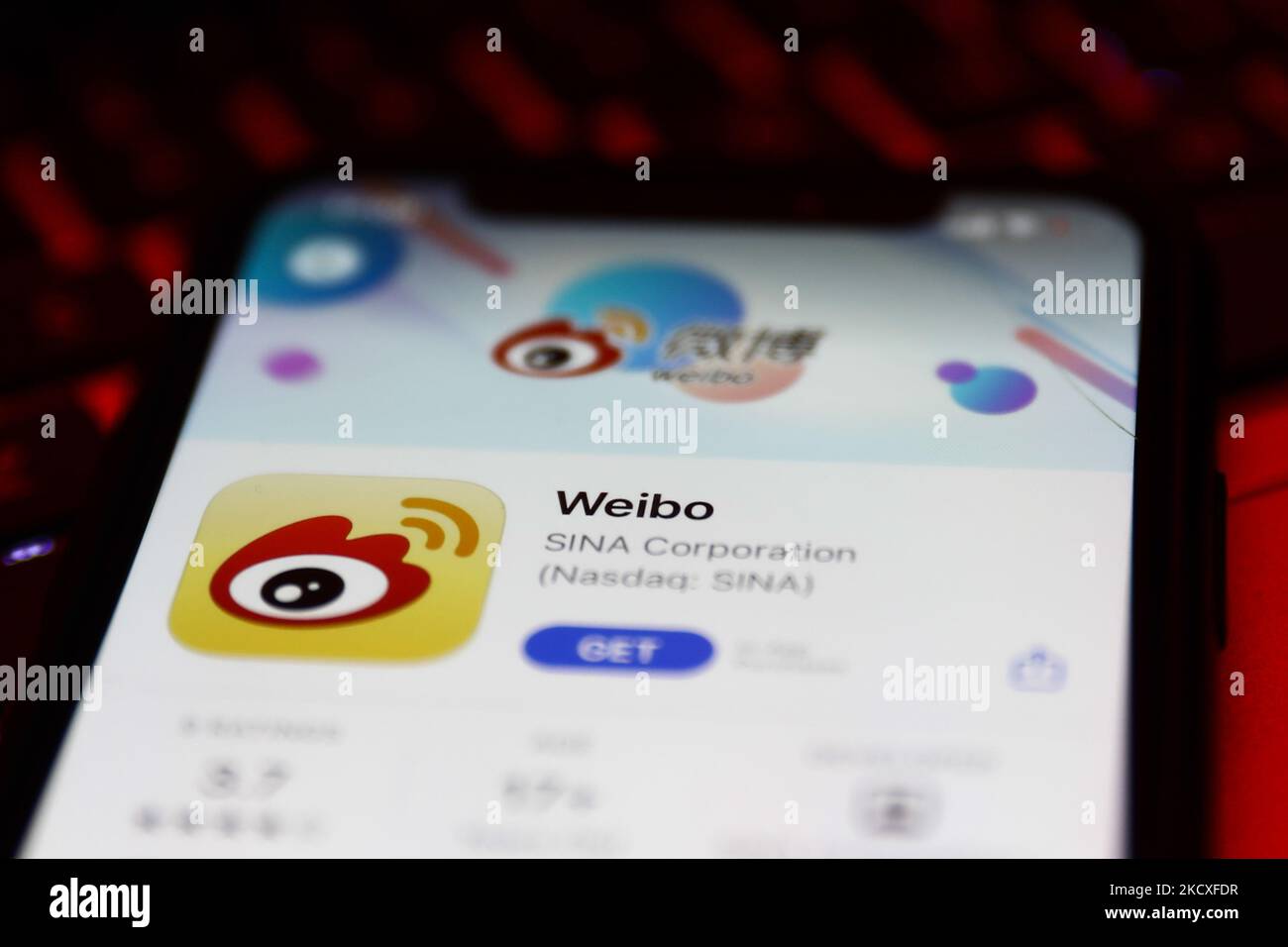Weibo logo on the App Store is seen displayed on a phone screen in this illustration photo taken ...