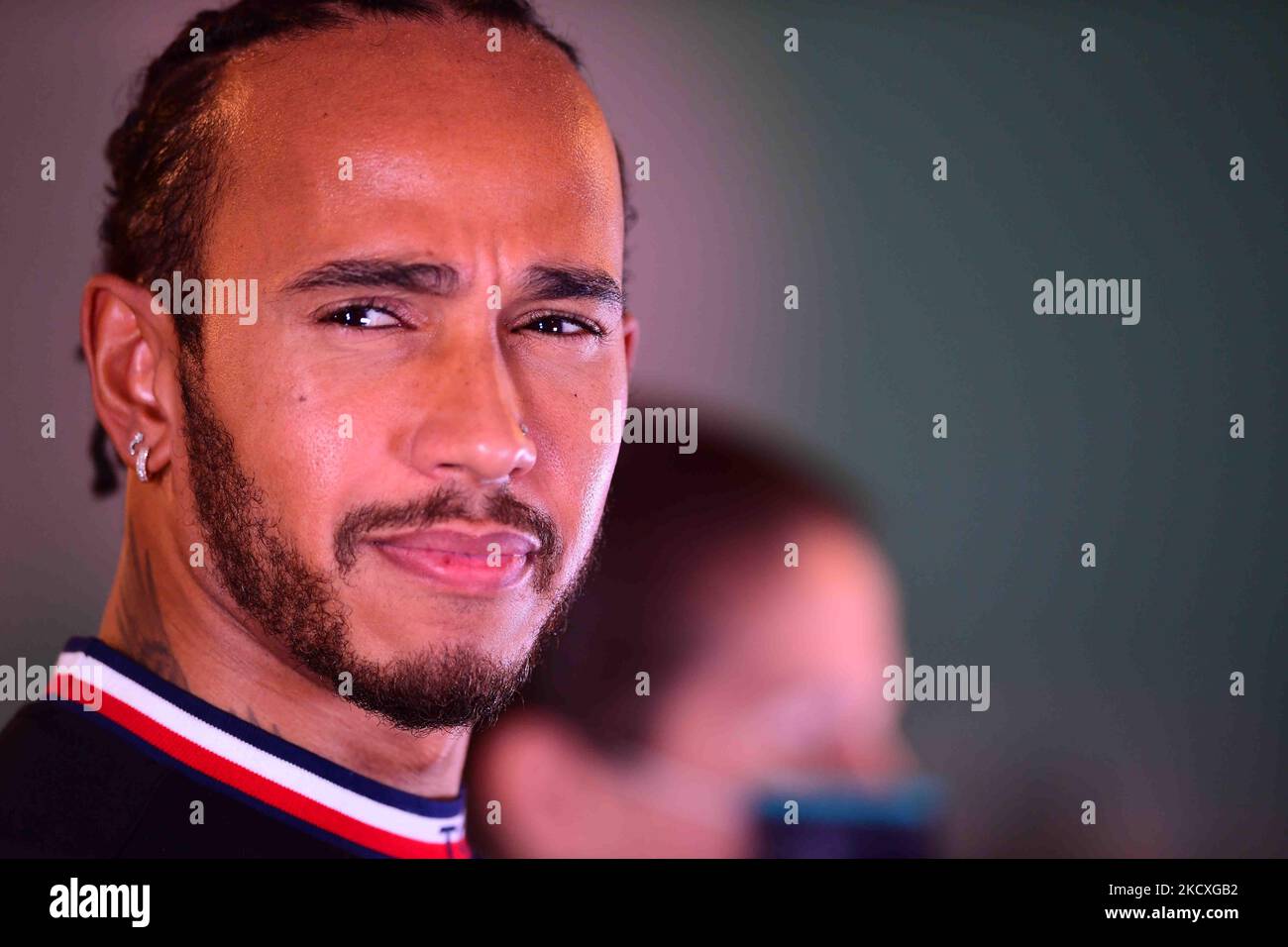 Lewis Hamilton of Mercedes-AMG Petronas F1 Team speak during TV ...