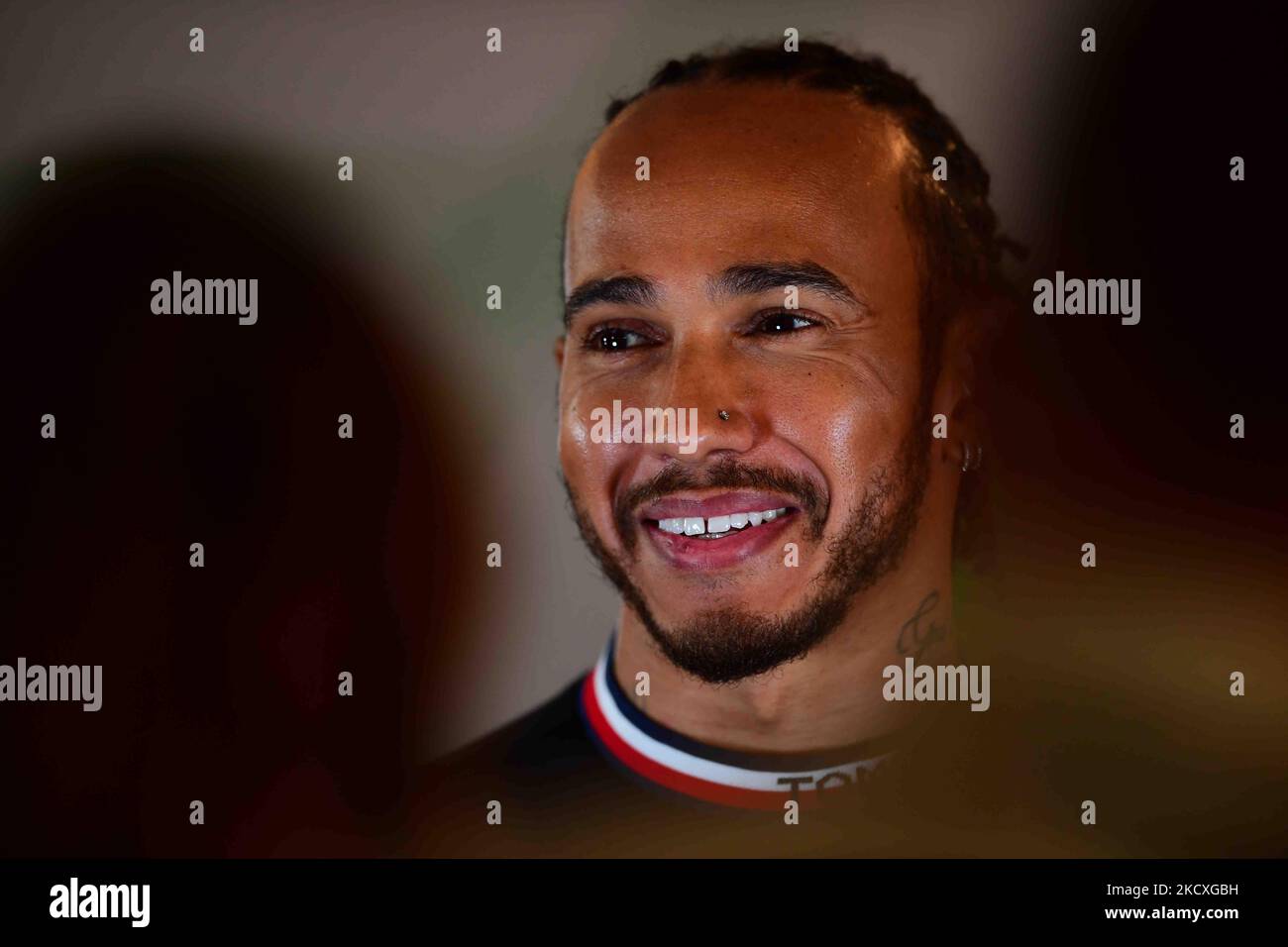Lewis Hamilton of Mercedes-AMG Petronas F1 Team speak during TV ...