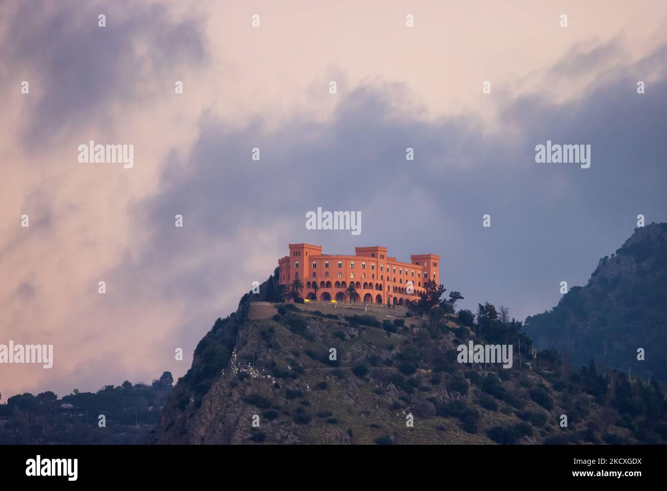 Modern Building on top of a mountain in Palermo, Sicily, Italy Stock ...