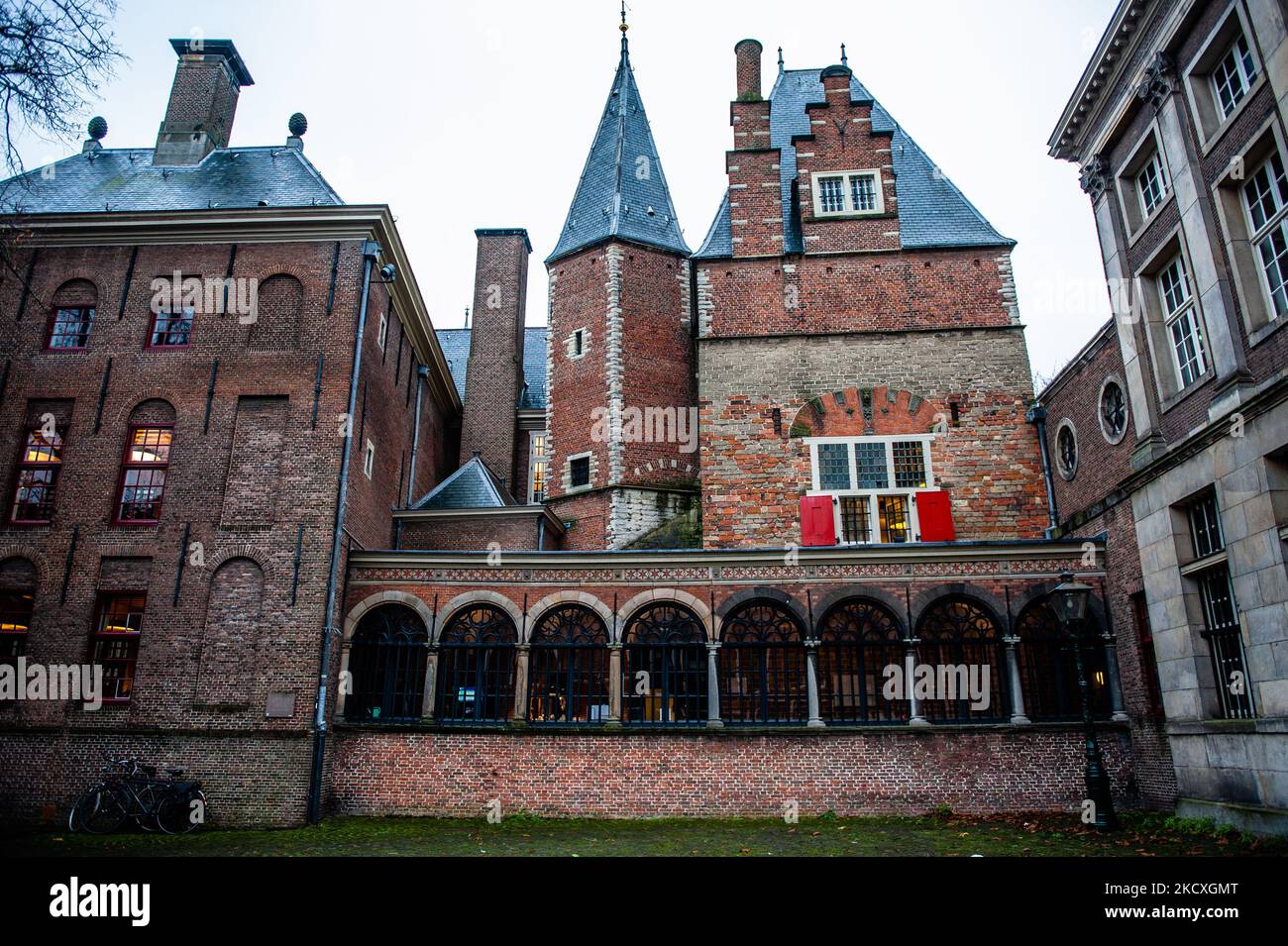A view of the Pieterskerk, which is the oldest city church in Leiden ...