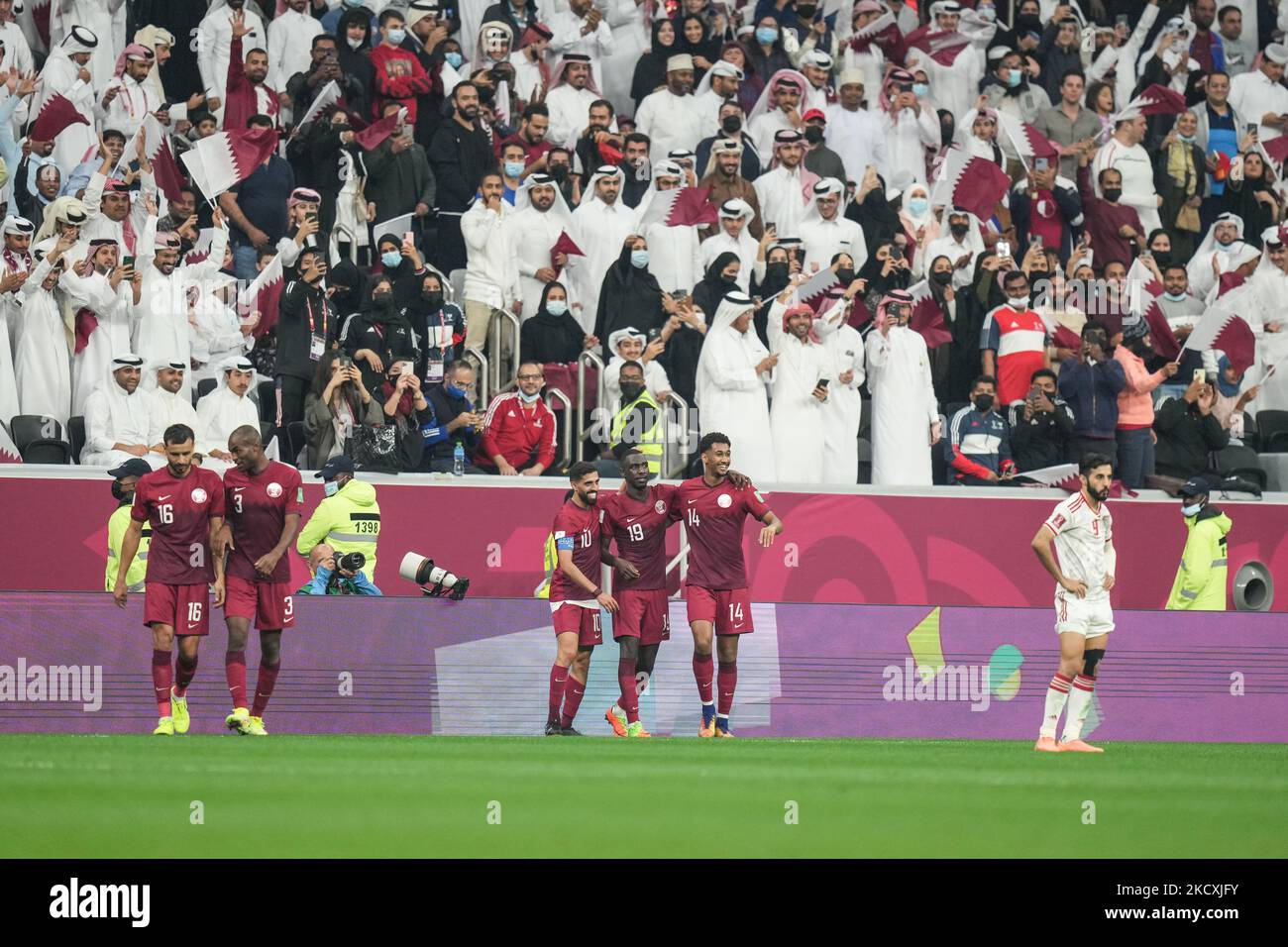 (19) Almoez Ali of Qatar celebrates after scoring a goal to make it 5-0 ...
